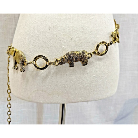 Accessories | Vintage 8s Gold Tone Chunky Metal Rhino Tiger Elephant ...